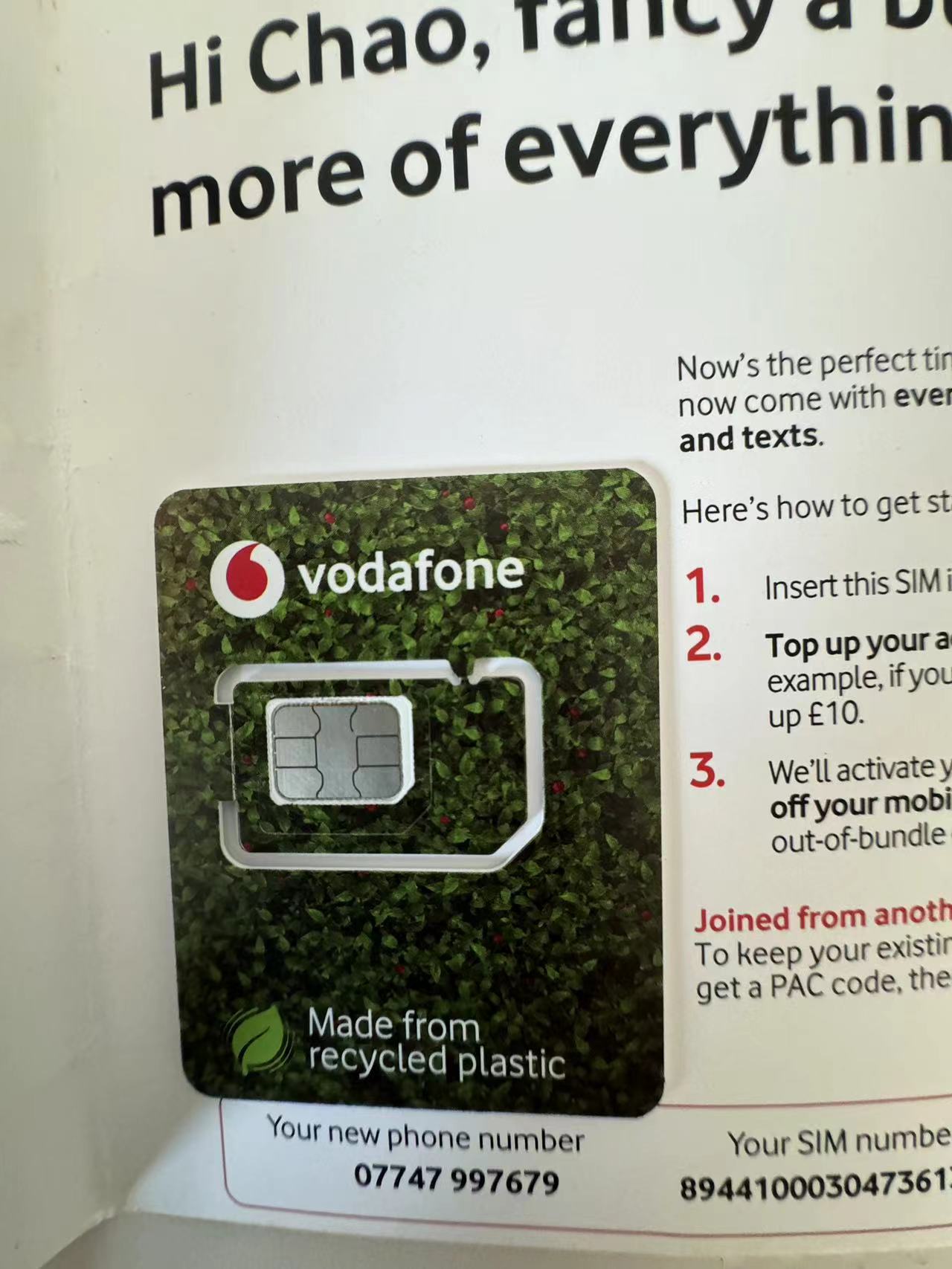 我从英国转运回来的沃达丰（Vodafone）手机卡申请及激活攻略